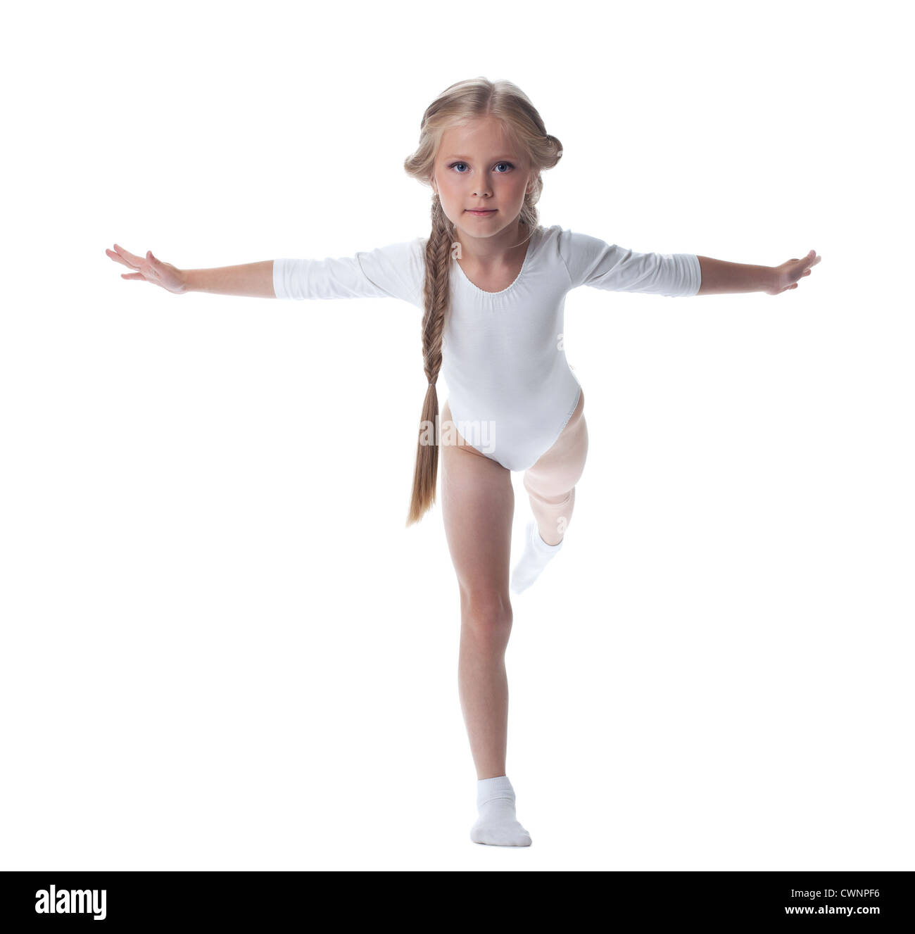 Full length portrait of kid gymnast. Isolated on white Stock Photo - Alamy