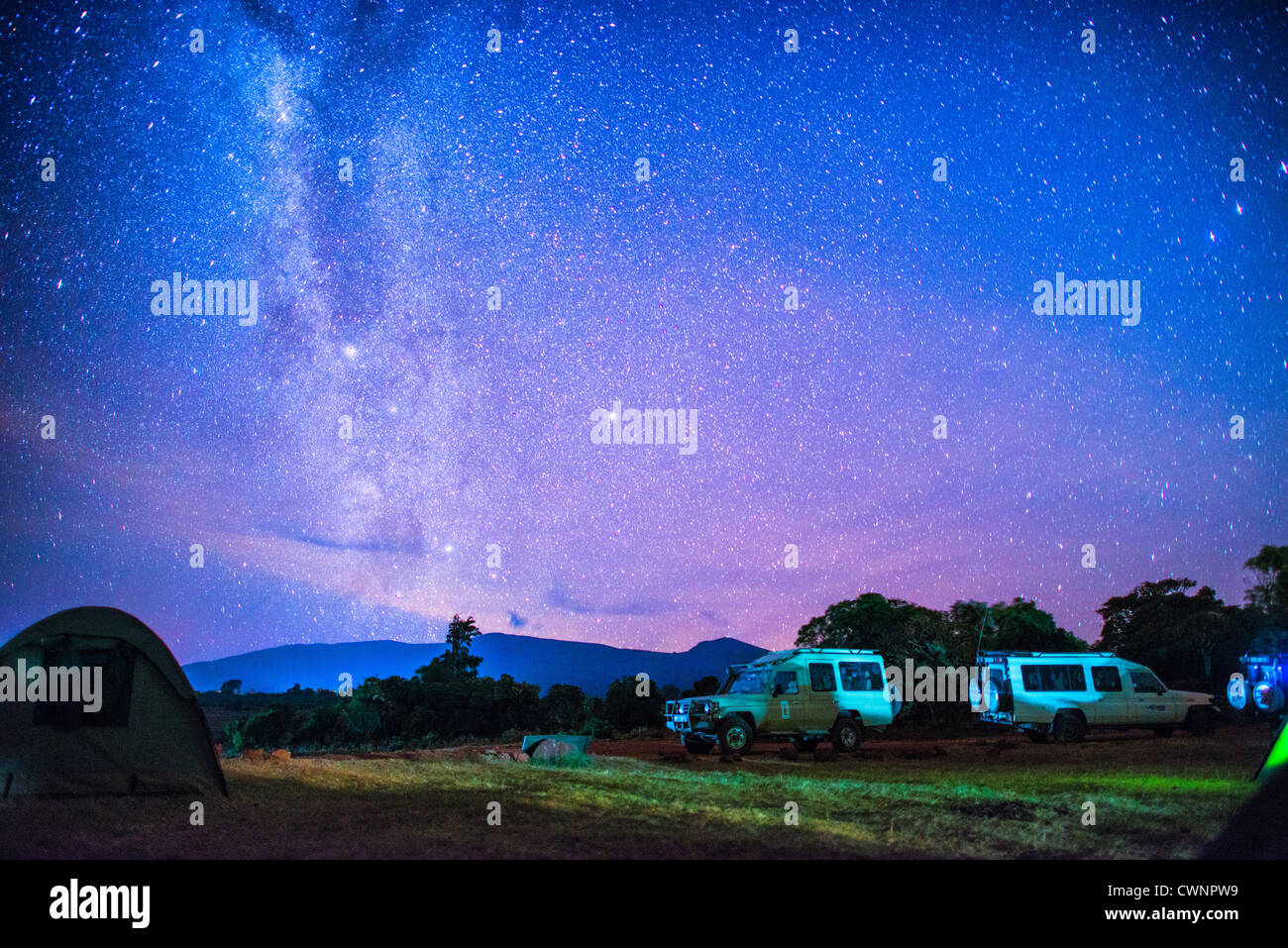NGORONGORO CRATER, Tanzania — A clear night sky with stars and the ...