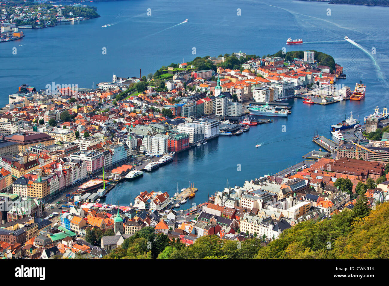 Bergen city in Norway view from hill Stock Photo - Alamy
