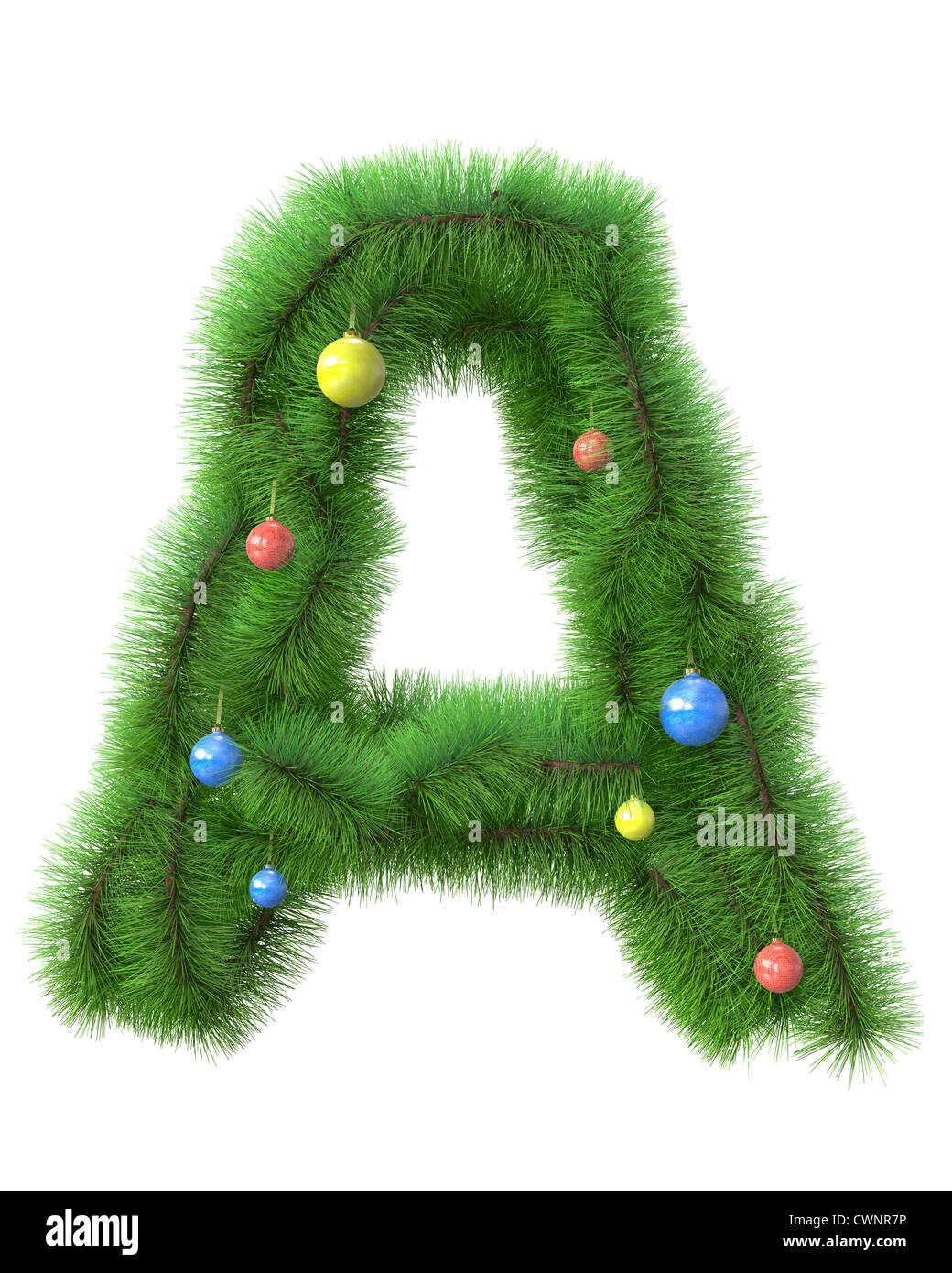 A letter made of christmas tree branches isolated on white background ...