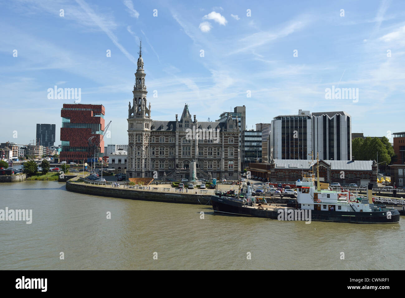 View of city from Scheldt River, Antwerp, Antwerp Province, The Flemish ...