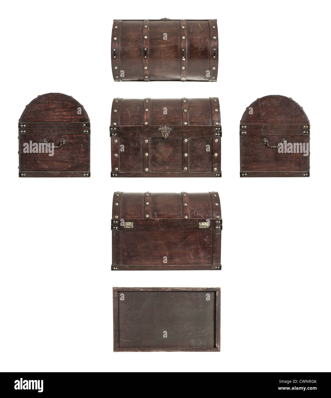 All sides of an old Treasure chest isolated on white background Stock ...