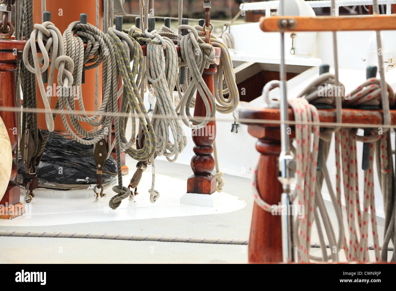 Ship rigging rope on old yacht vintage Stock Photo - Alamy