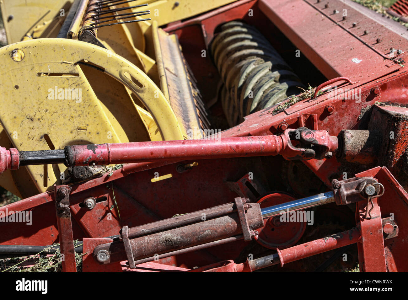 Close-up photo showing the parts of an old cutter, swather, baler Stock ...