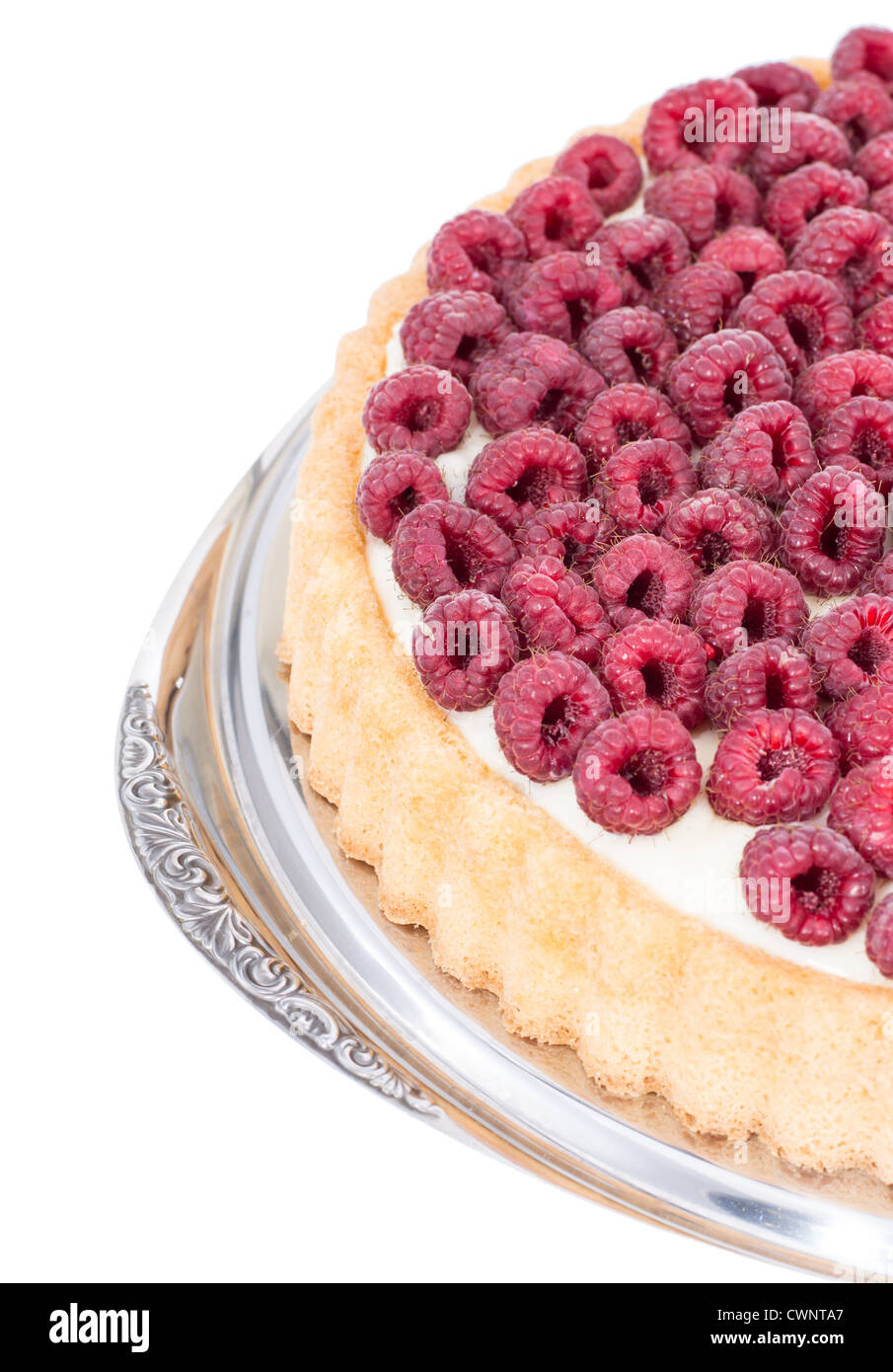 Raspberry Tart on a plate isolated on white background Stock Photo - Alamy
