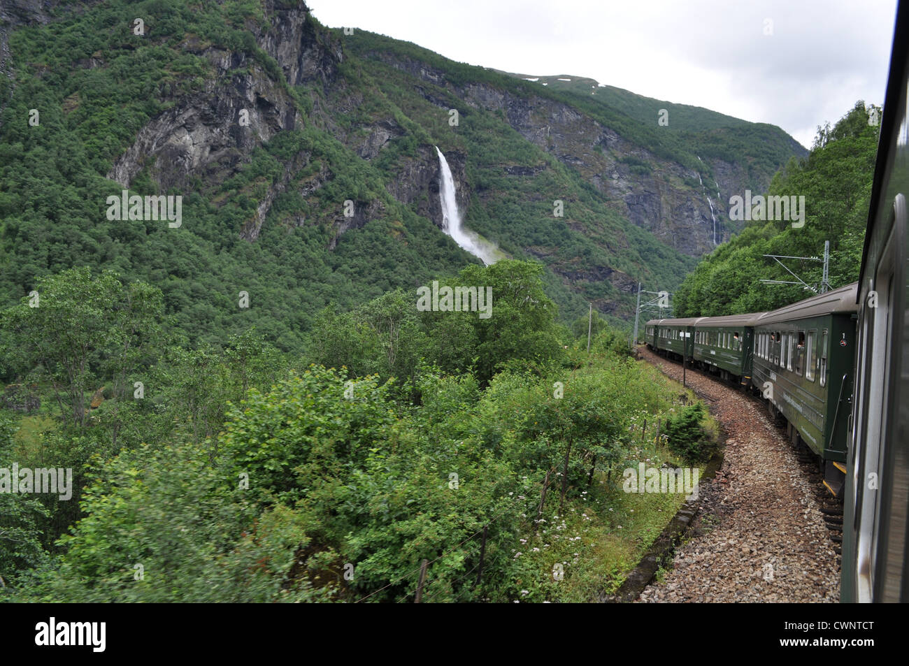 View from a passenger seat on the Flam Railway between Myrdal and Flam ...