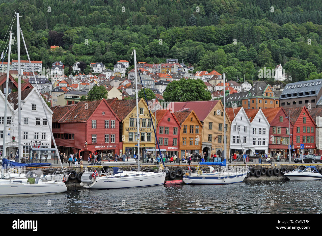 The Hanseatic wharf of Bryggen, Bergen, Norway, photographed in summer ...