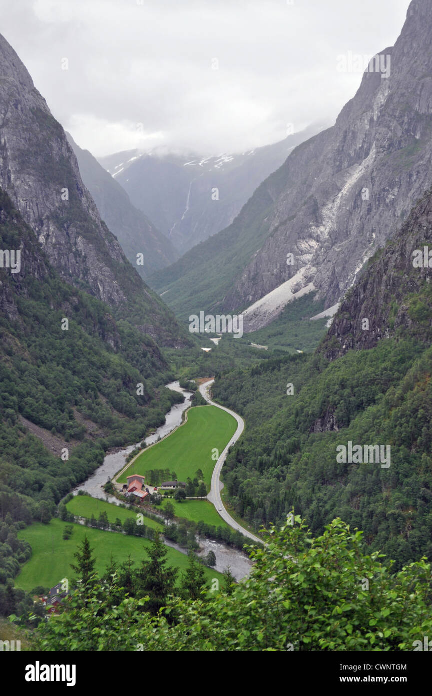 The valley at Stalheim, leading to Naeroyfjorden, Vestlandet, Norway ...