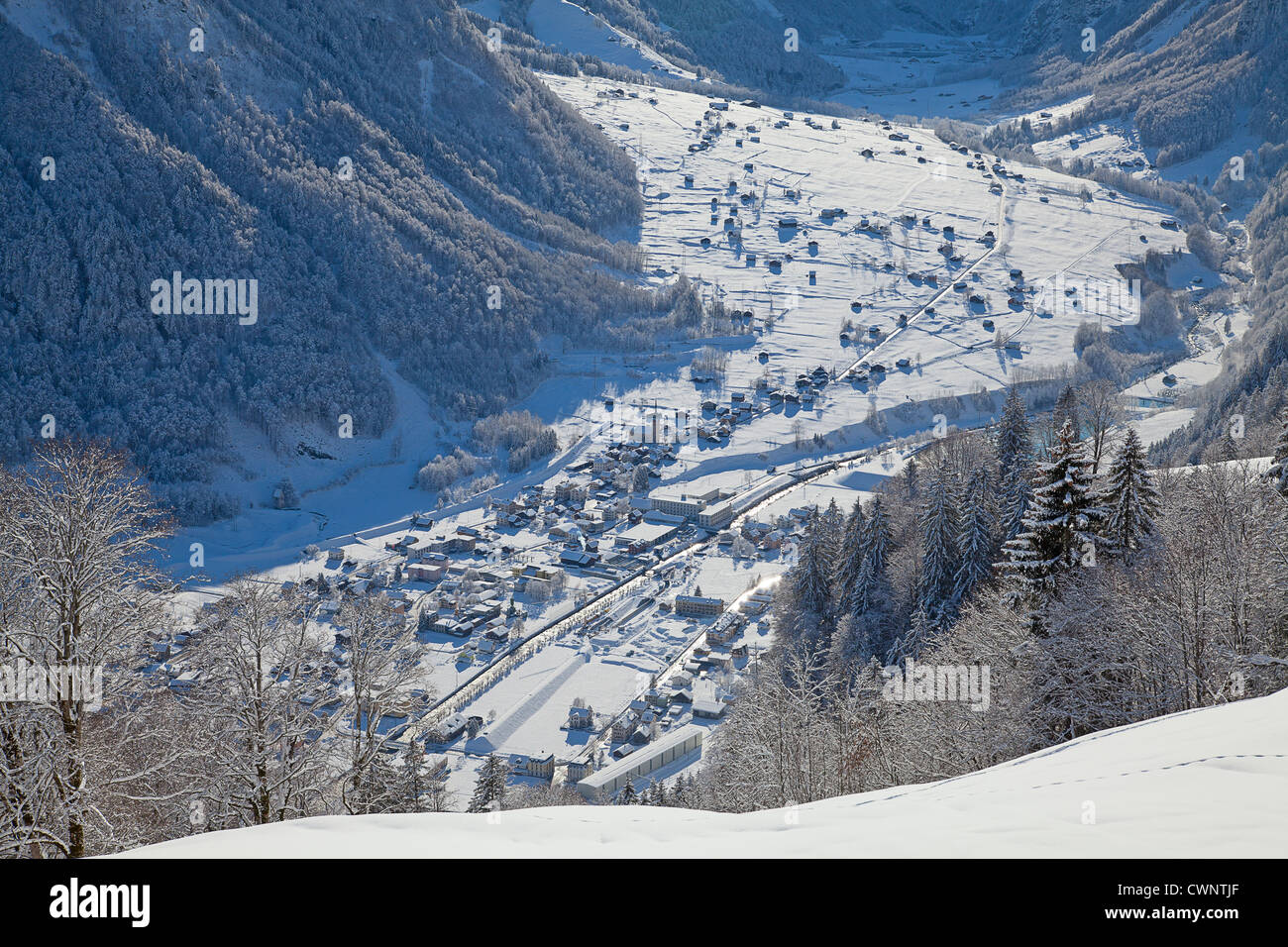 Winter in the swiss alps (Braunwald, Glarus, Switzerland Stock Photo ...