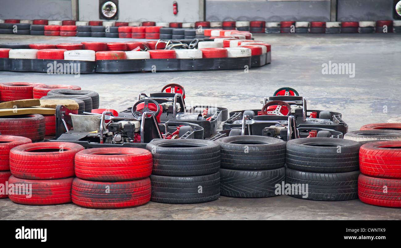 Indoor karting race (kart and safety barriers Stock Photo - Alamy