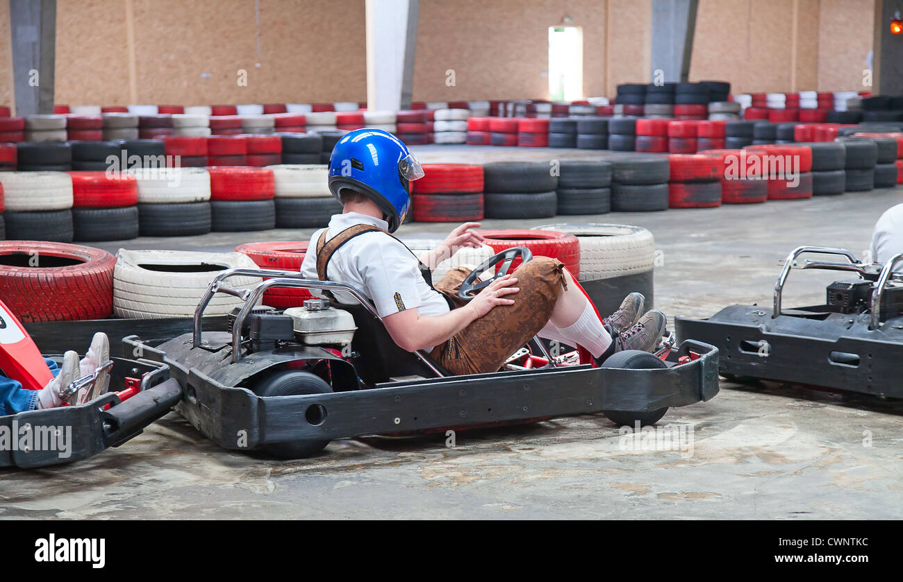 Indoor karting race (karts ready to start Stock Photo - Alamy