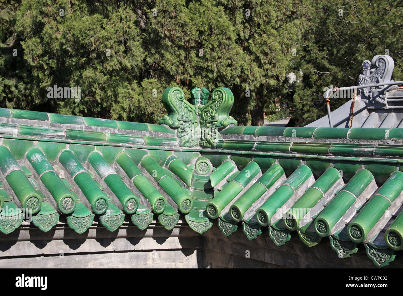 China. Beijing. Details of the roof of the complex of the Summer Palace ...