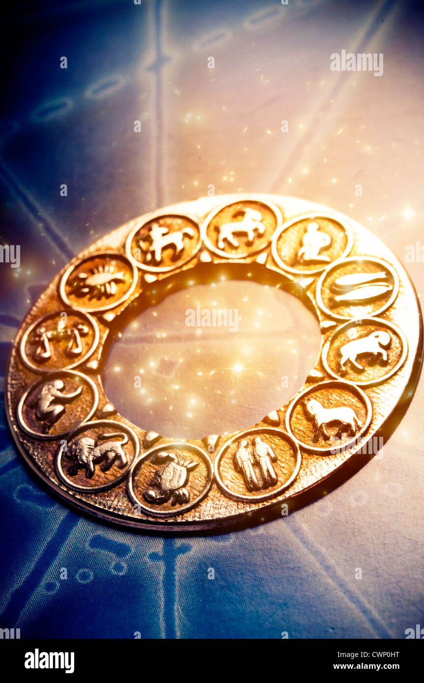 astrological wheel with zodiac signs Stock Photo - Alamy