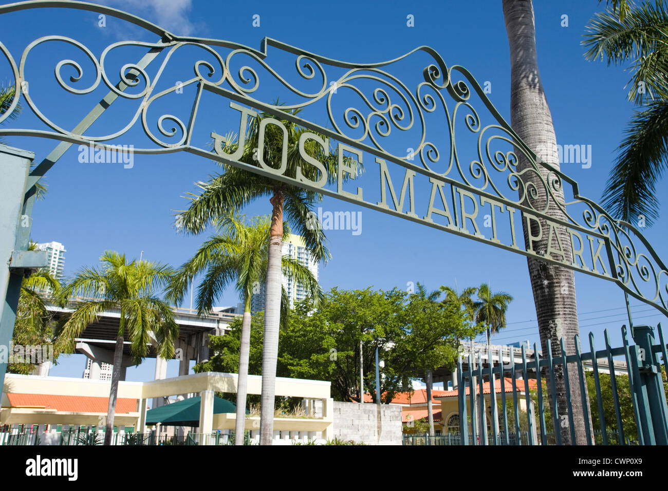 ENTRANCE GATE SIGN JOSE MARTI PARK LITTLE HAVANA MIAMI FLORIDA USA ...