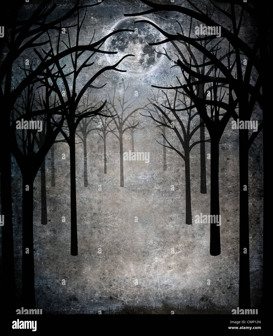 horror forest with full moon Stock Photo - Alamy