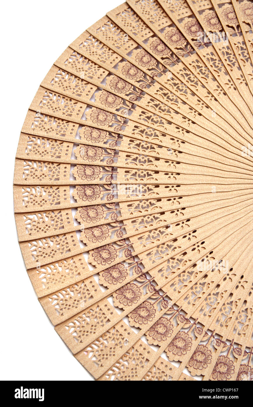 Details on Asian wooden hand fan Stock Photo - Alamy