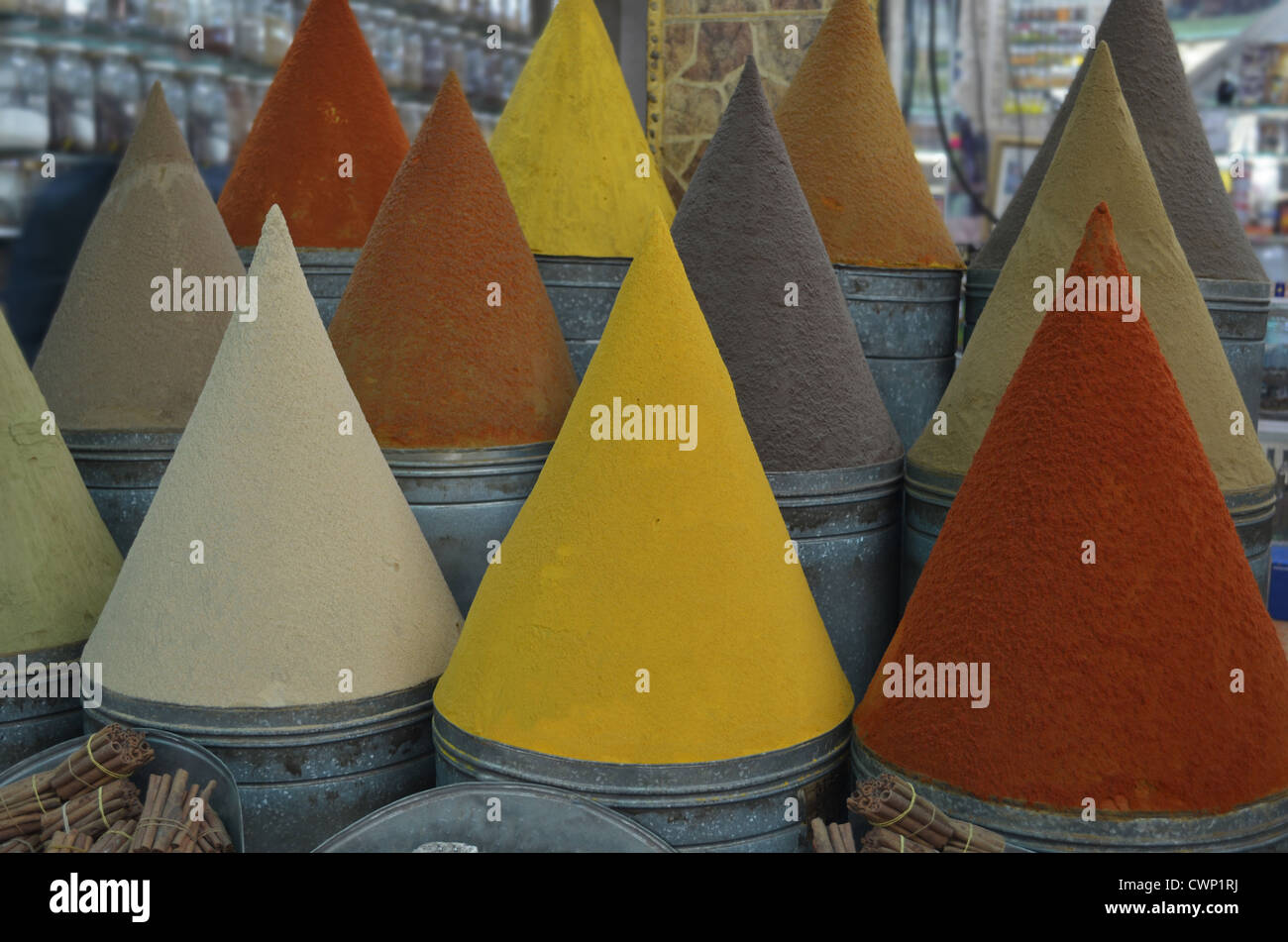 Colorful spice cones in traditional shop or market Stock Photo - Alamy