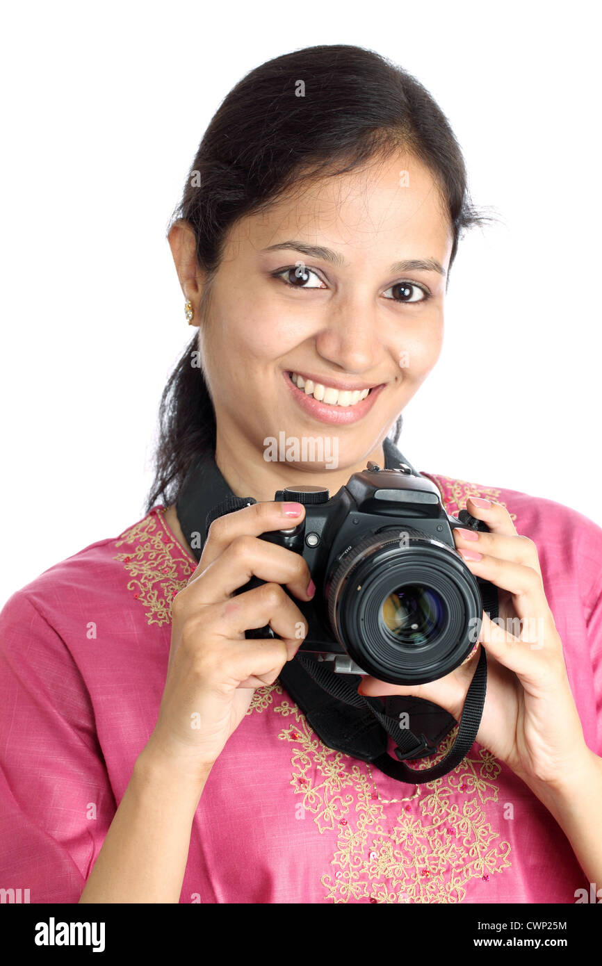 Closeup of young Indian woman photographer Stock Photo - Alamy