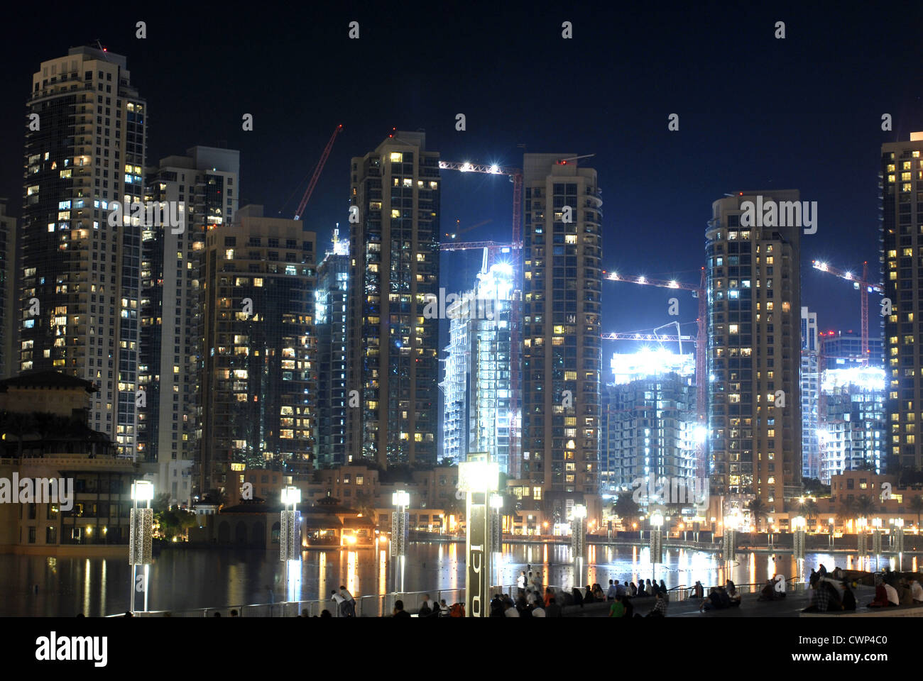 Panoramic view of the Burj Khalifa Complex at night, Dubai, UAE, United ...