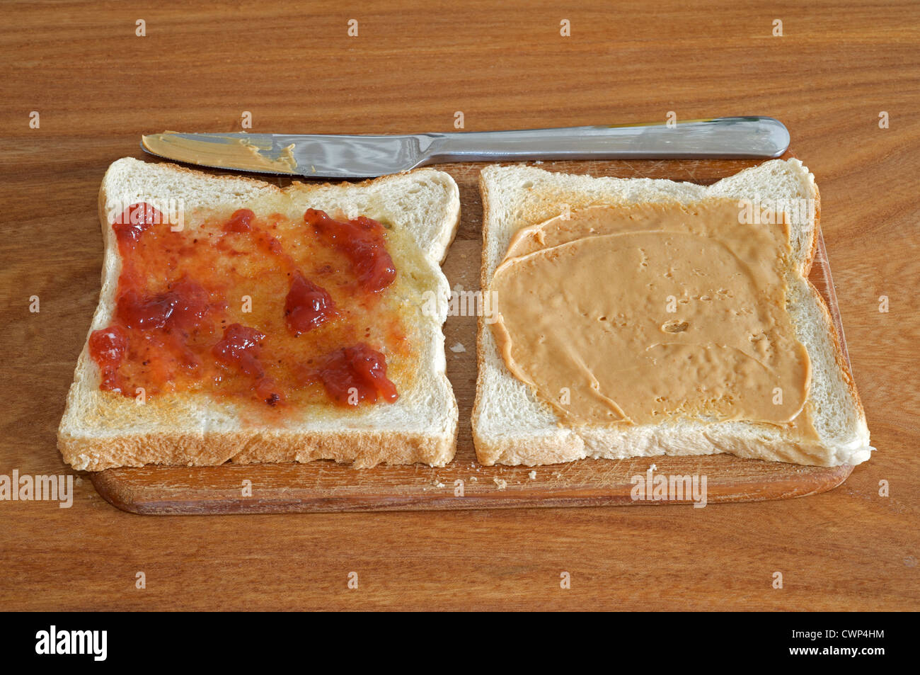 Jam and peanut butter toast Stock Photo - Alamy