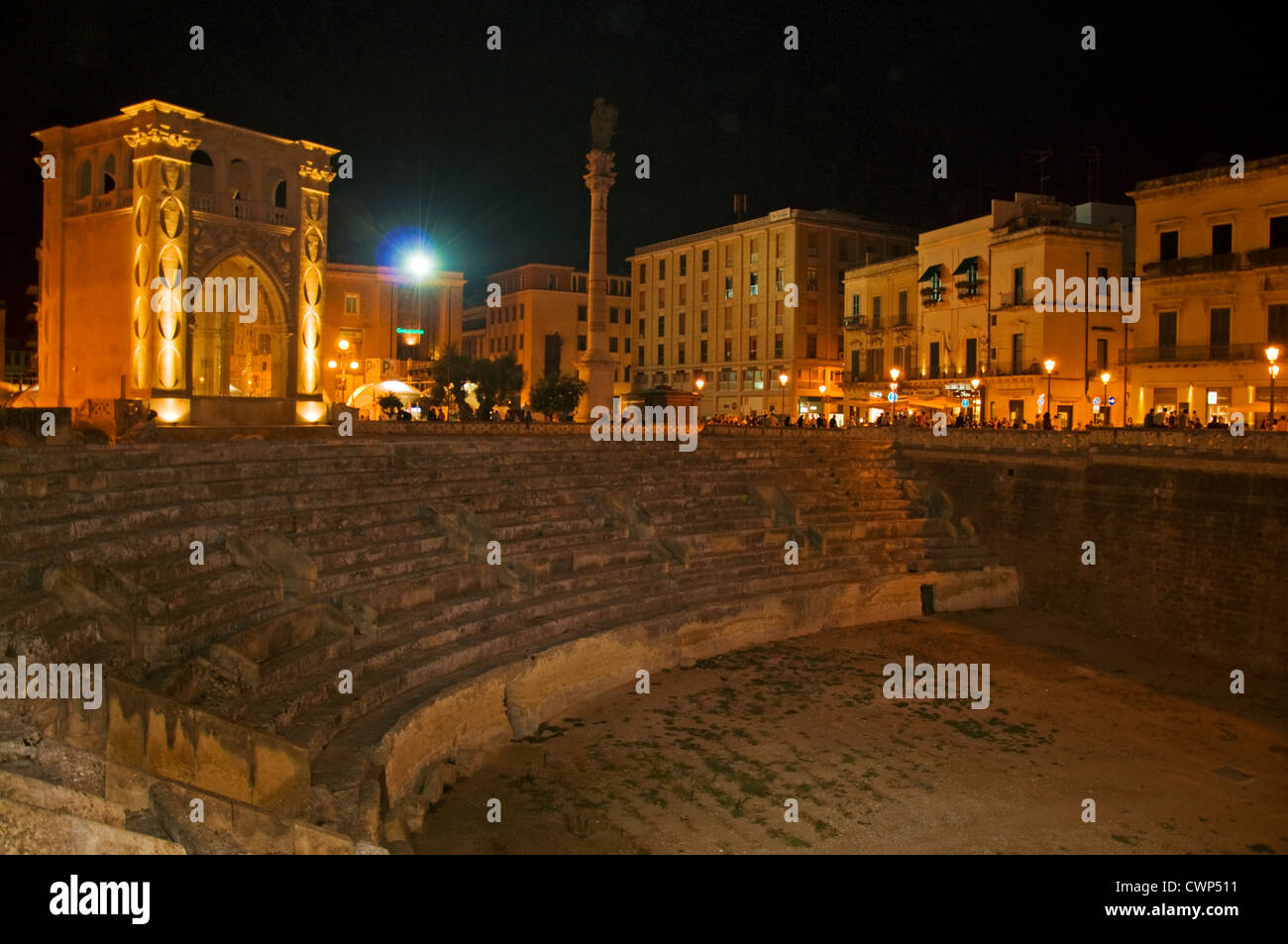 Lecce at night with amphitheater in foreground Stock Photo - Alamy