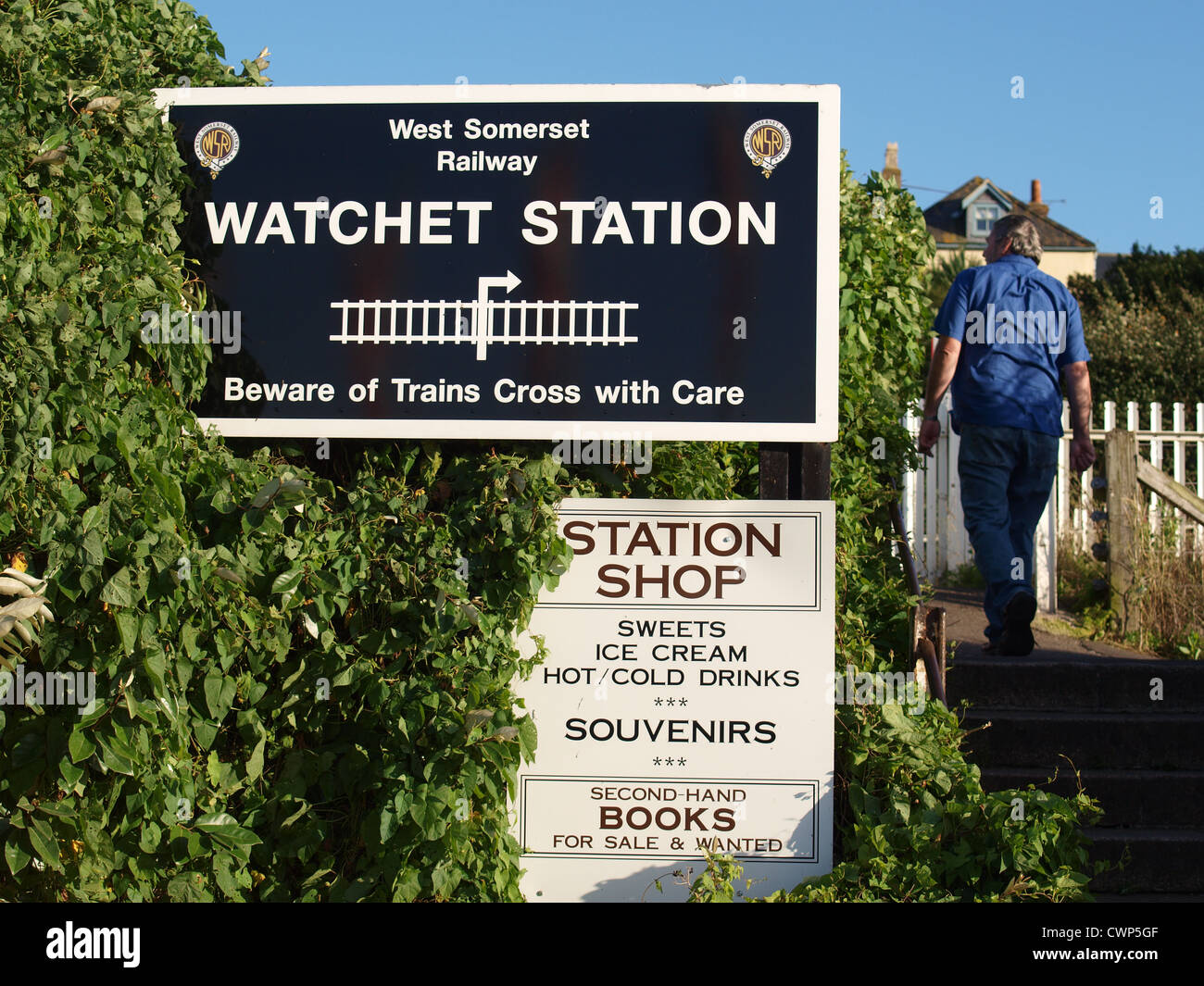 Signs by railway crossing. Watchet. West Somerset Steam Railway. UK ...