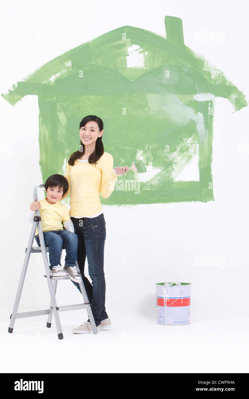 Mother and son doing DIY home improvement Stock Photo - Alamy