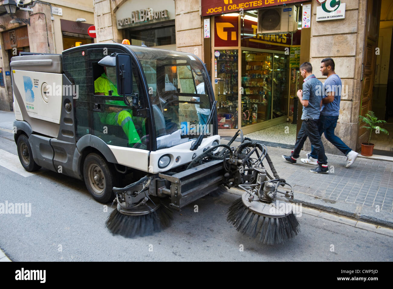 Street cleaner road sweeper in Barcelona, Catalonia, Spain, ES Stock ...