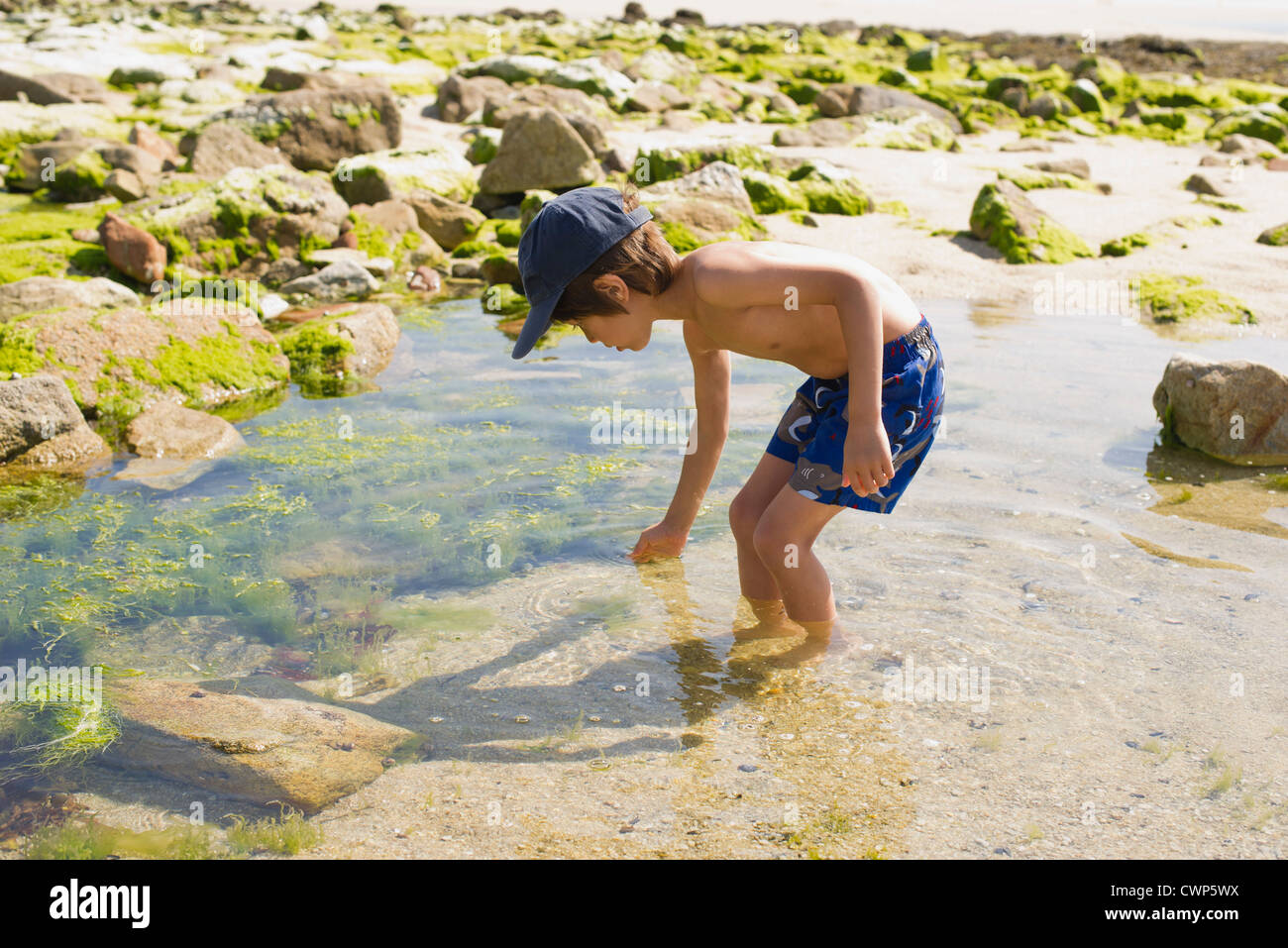 Boy wading in shallow water Stock Photo - Alamy