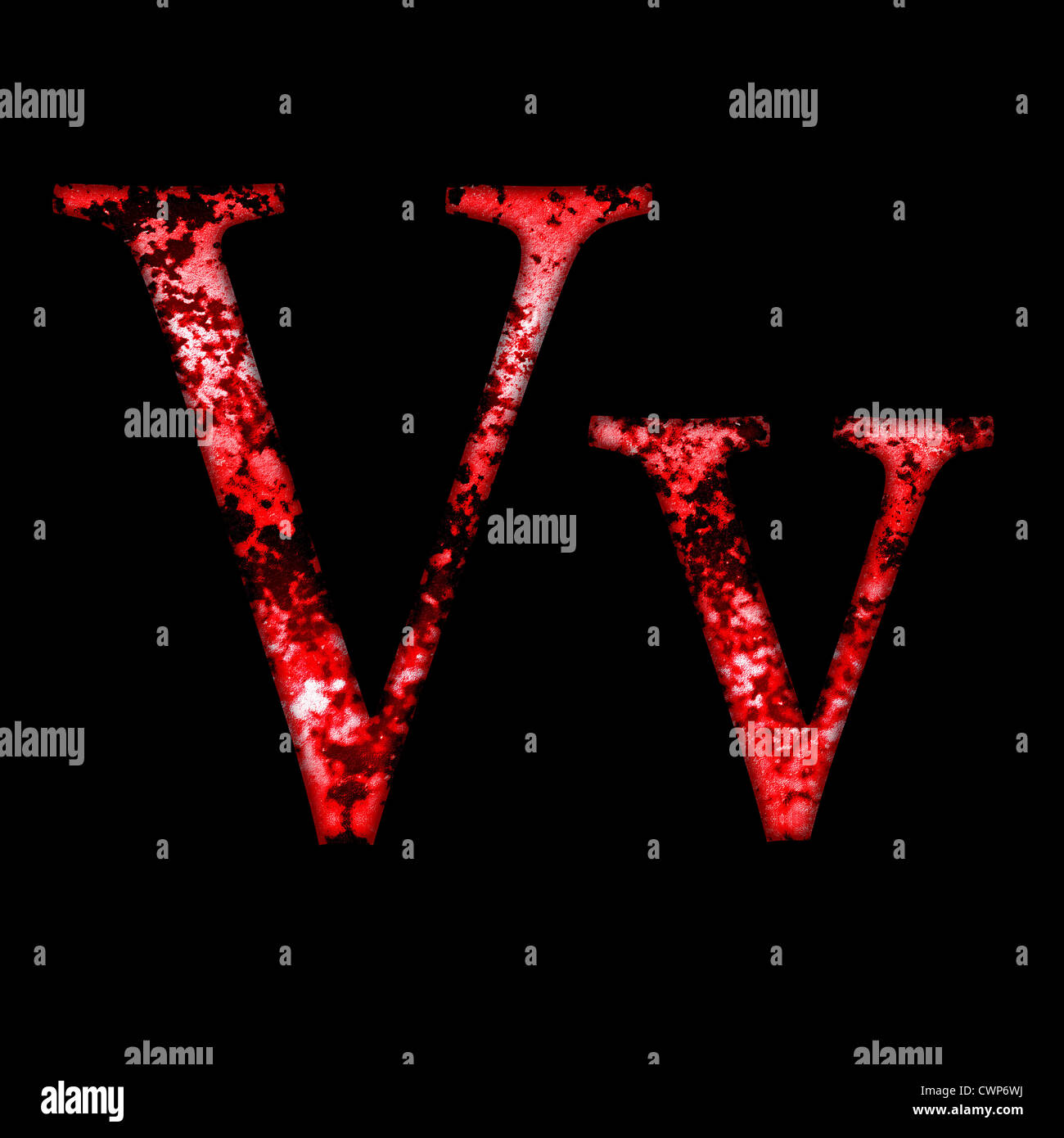 grunge font letter v on a black background Stock Photo - Alamy