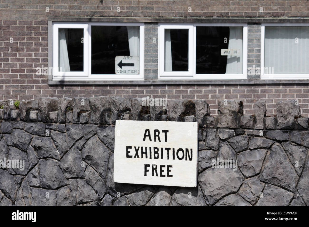 art exhibition sign notice in llanberis, wales, uk Stock Photo - Alamy