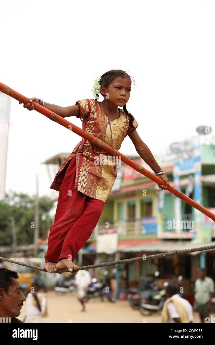 Indian tightrope walker Andhra Pradesh South India Stock Photo - Alamy