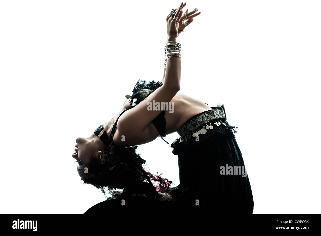 one arabic woman belly dancer dancing silhouette studio isolated on ...