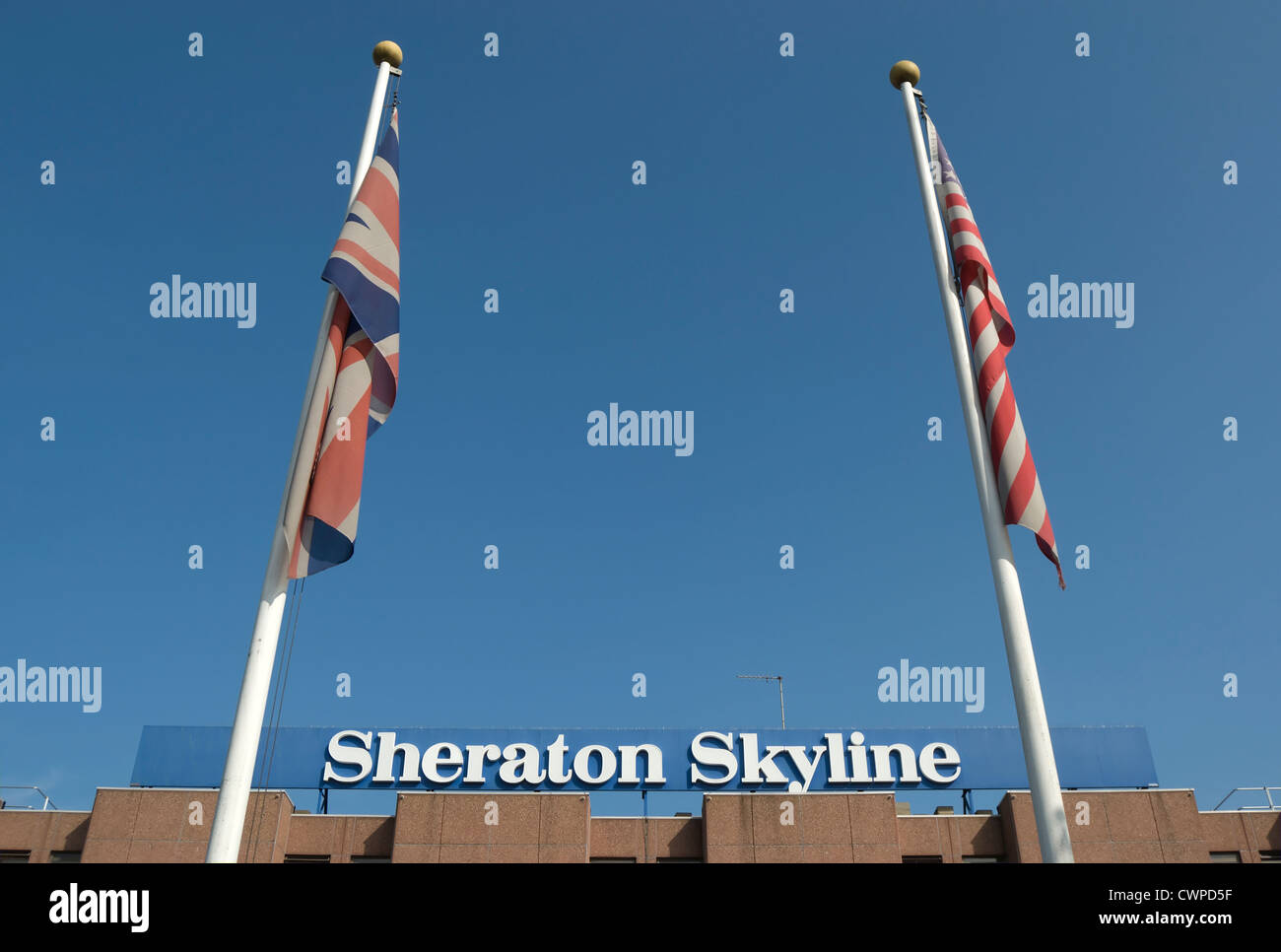 name sign for sheraton skyline hotel, near heathrow airport, london ...