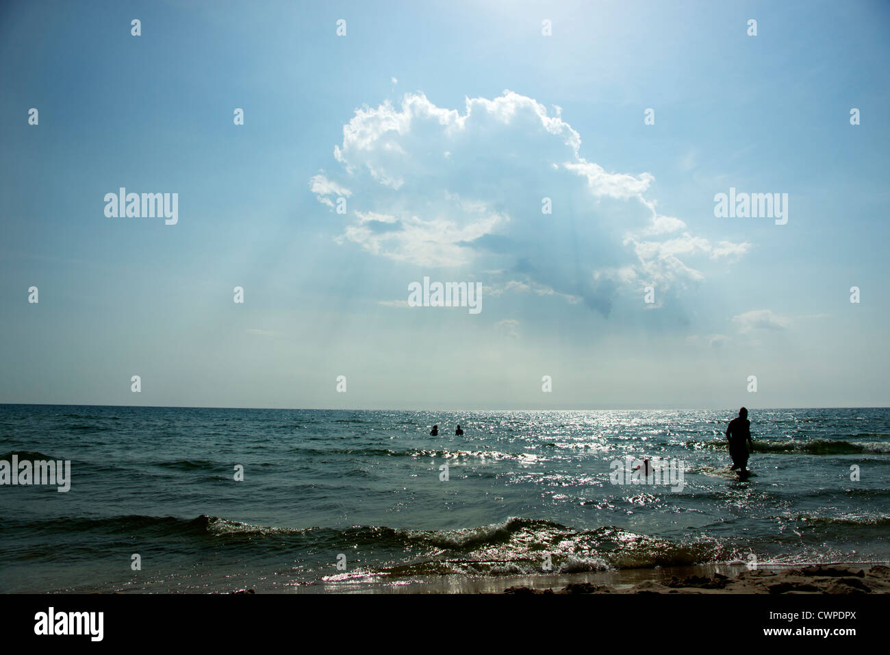 People wading and swimming in Lake Michigan near Whitehall, Michigan ...