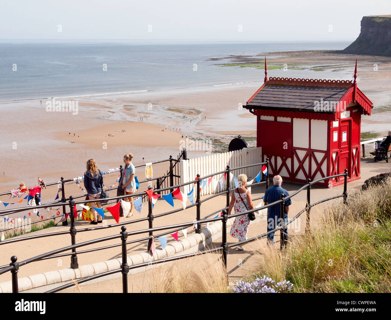 Promenade at the upper station of the cliff lift at Saltburn by the Sea ...