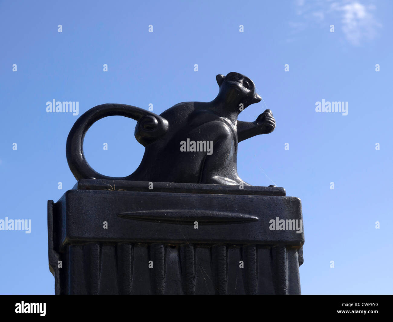 Hartlepool Monkey on top of a tourist information sign Stock Photo - Alamy