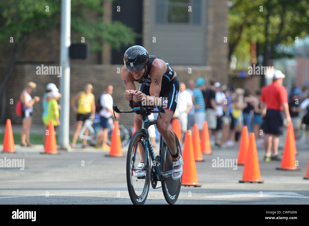 Greg Bennett of Australia during the bicycle portion of the 2012 Hy-Vee ...