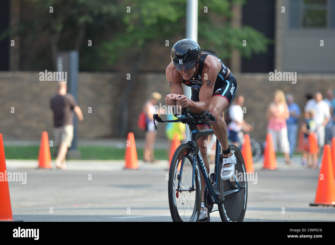 Greg Bennett of Australia during the bicycle portion of the 2012 Hy-Vee ...
