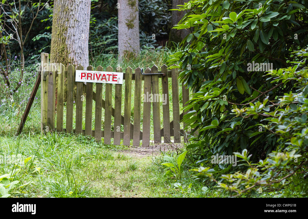 Wooden gate with private sign Stock Photo - Alamy