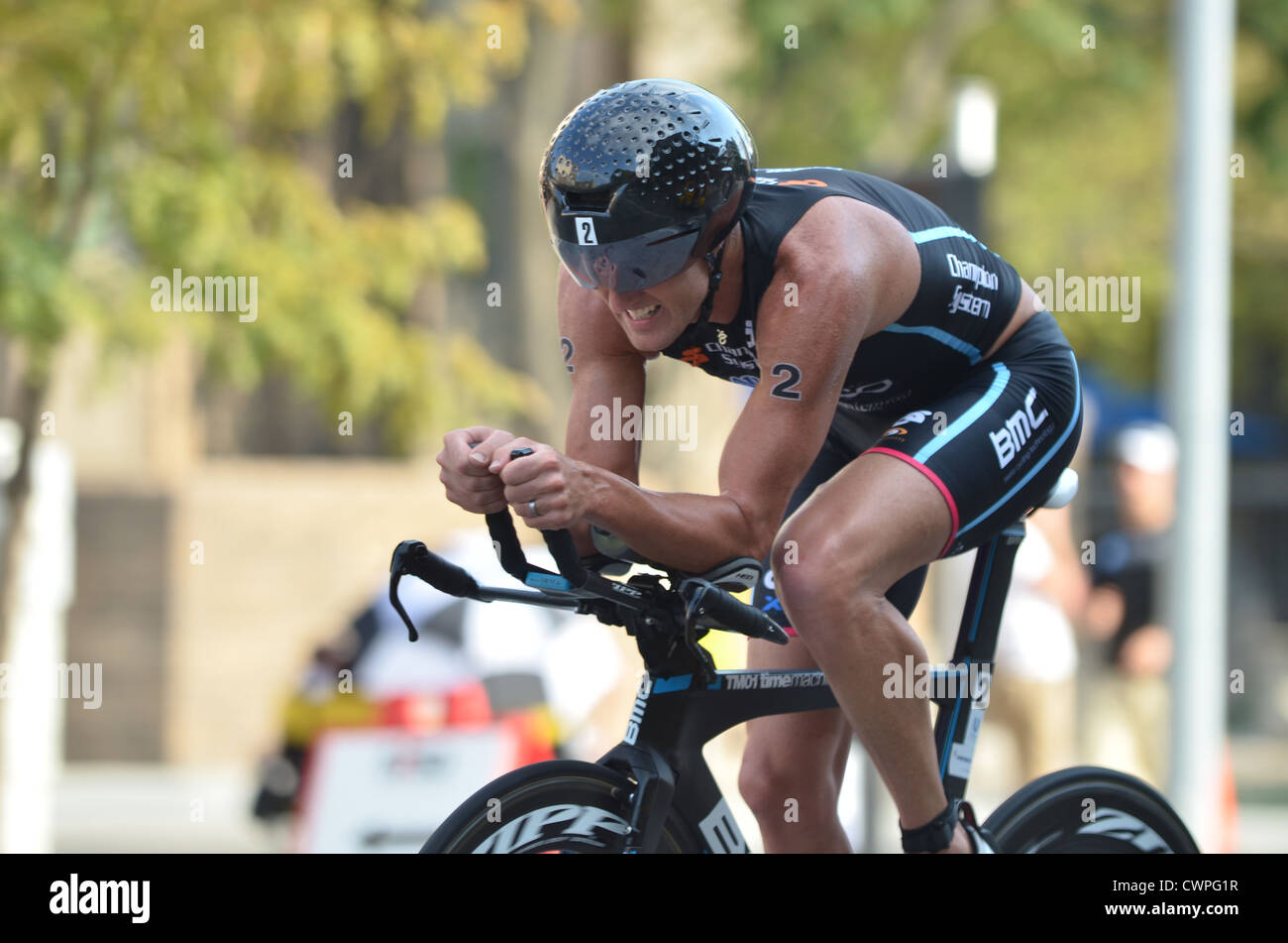 Greg Bennett of Australia during the bicycle portion of the 2012 Hy-Vee ...
