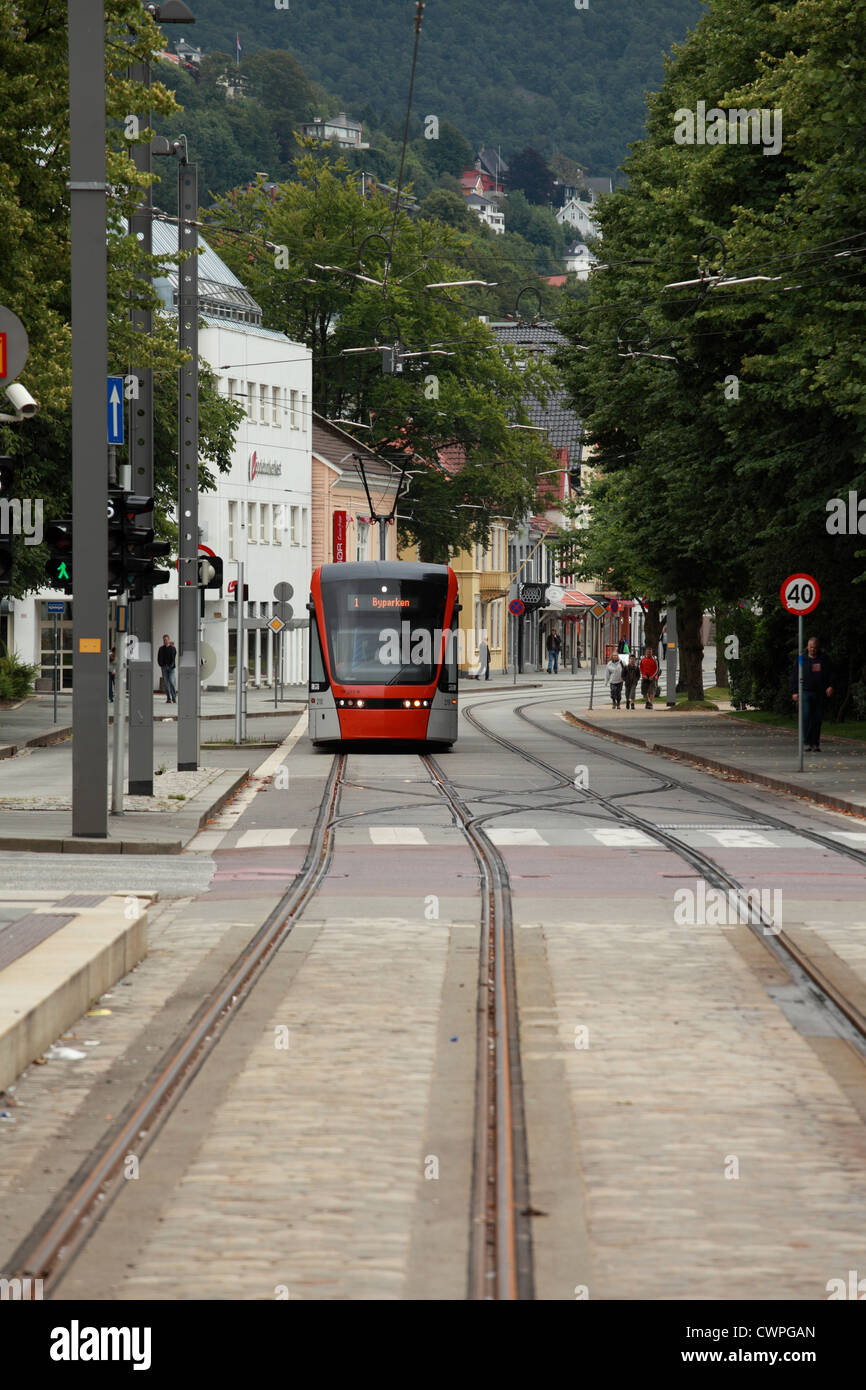 Tramway and tram, Bergen, Norway Stock Photo - Alamy
