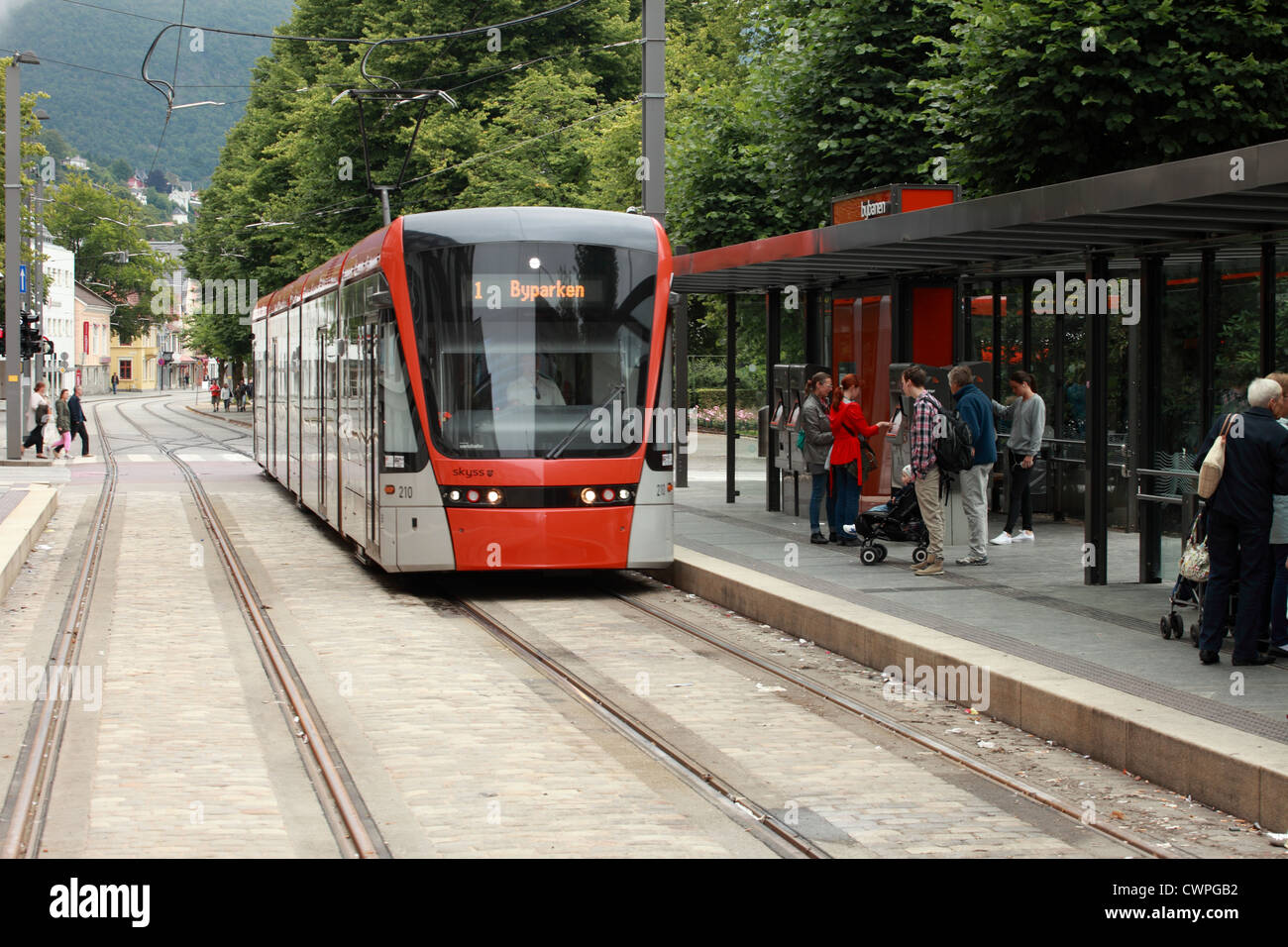 Tramway and tram, Bergen, Norway Stock Photo - Alamy