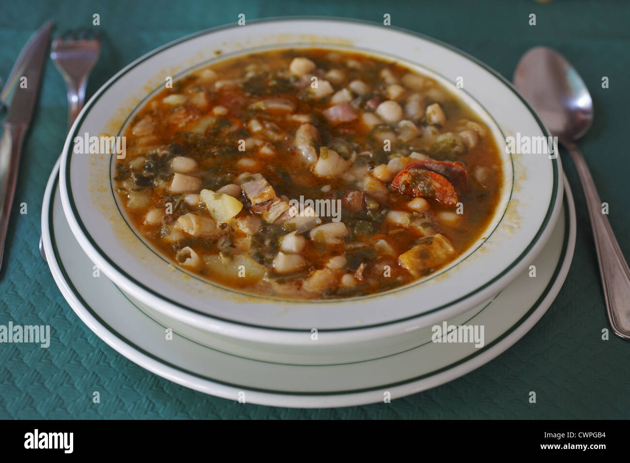 Cocido Montanes (Mountain Stew), served in the restaurant in Cantabria ...