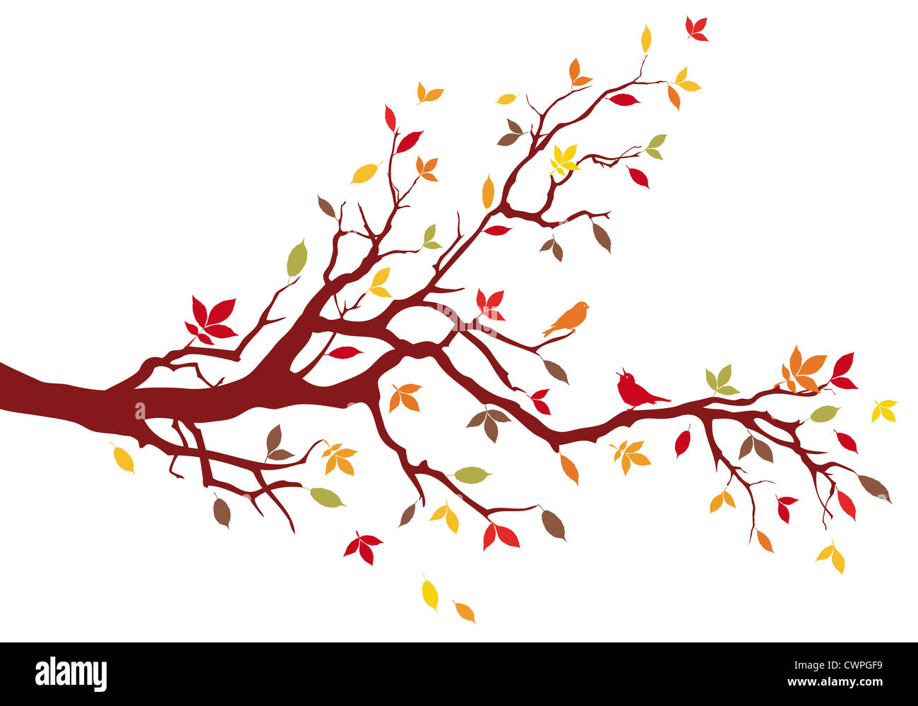 Autumn tree branch with colorful leaves, background illustration Stock ...