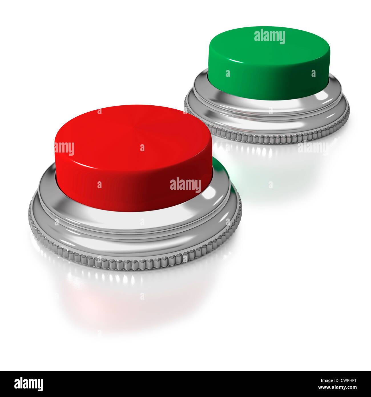 Stop Go red and green buttons on white background Stock Photo - Alamy