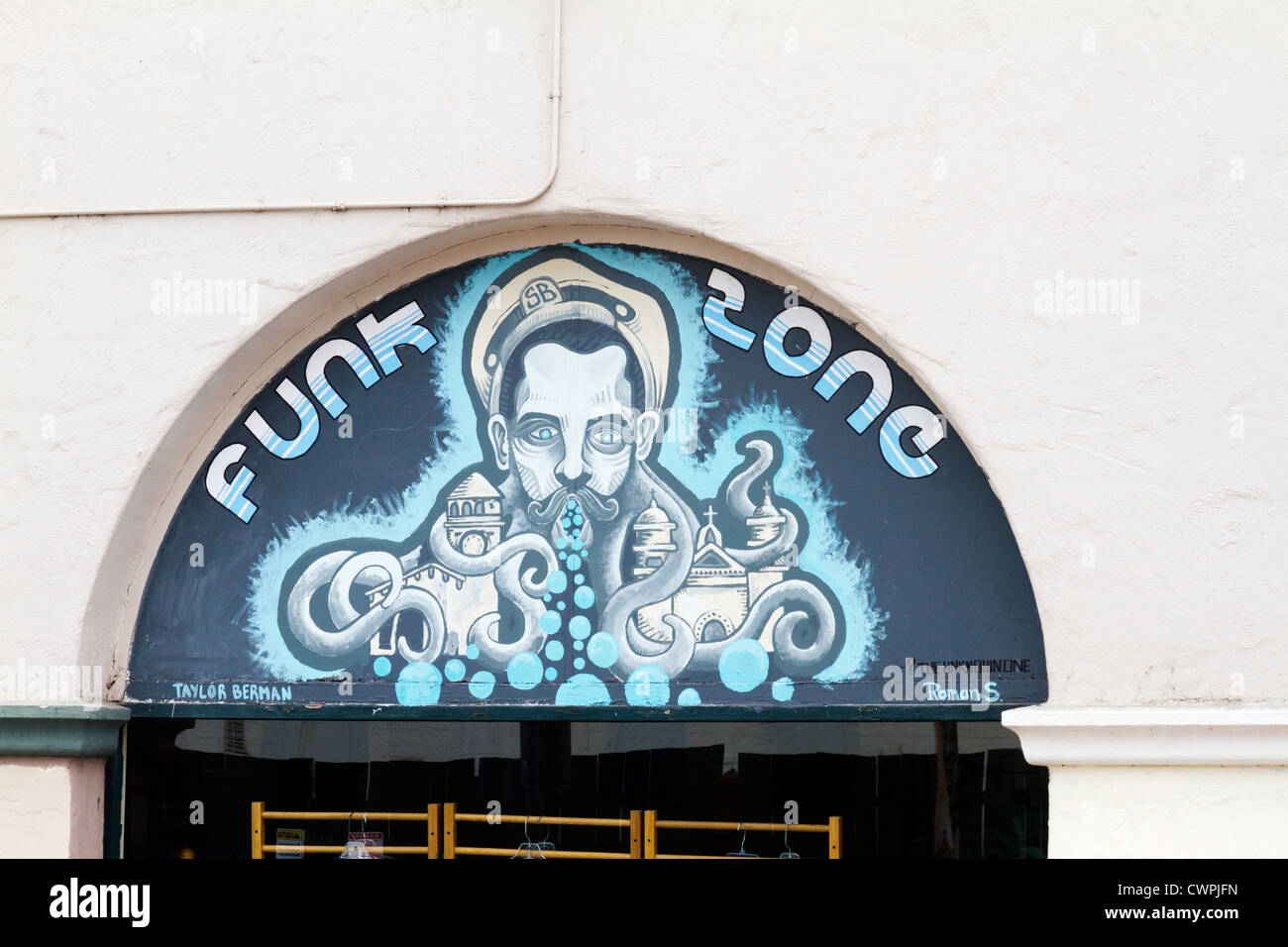 Sign painted over door in the Funk Zone in "Santa Barbara", California ...
