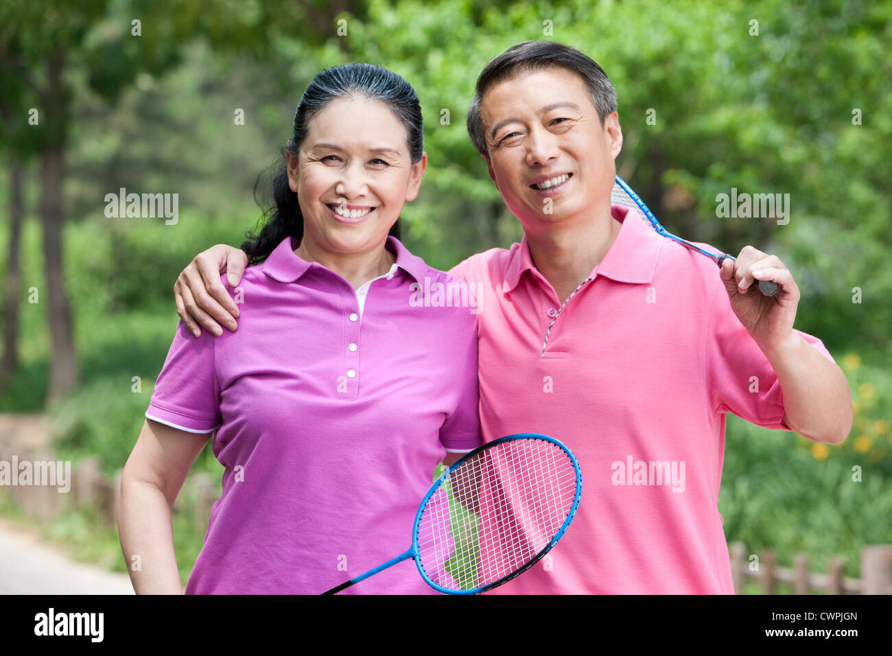 Two women playing badminton park hi-res stock photography and images ...