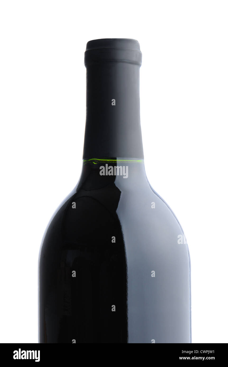 Closeup of a Red Wine Bottle without label over a white background ...