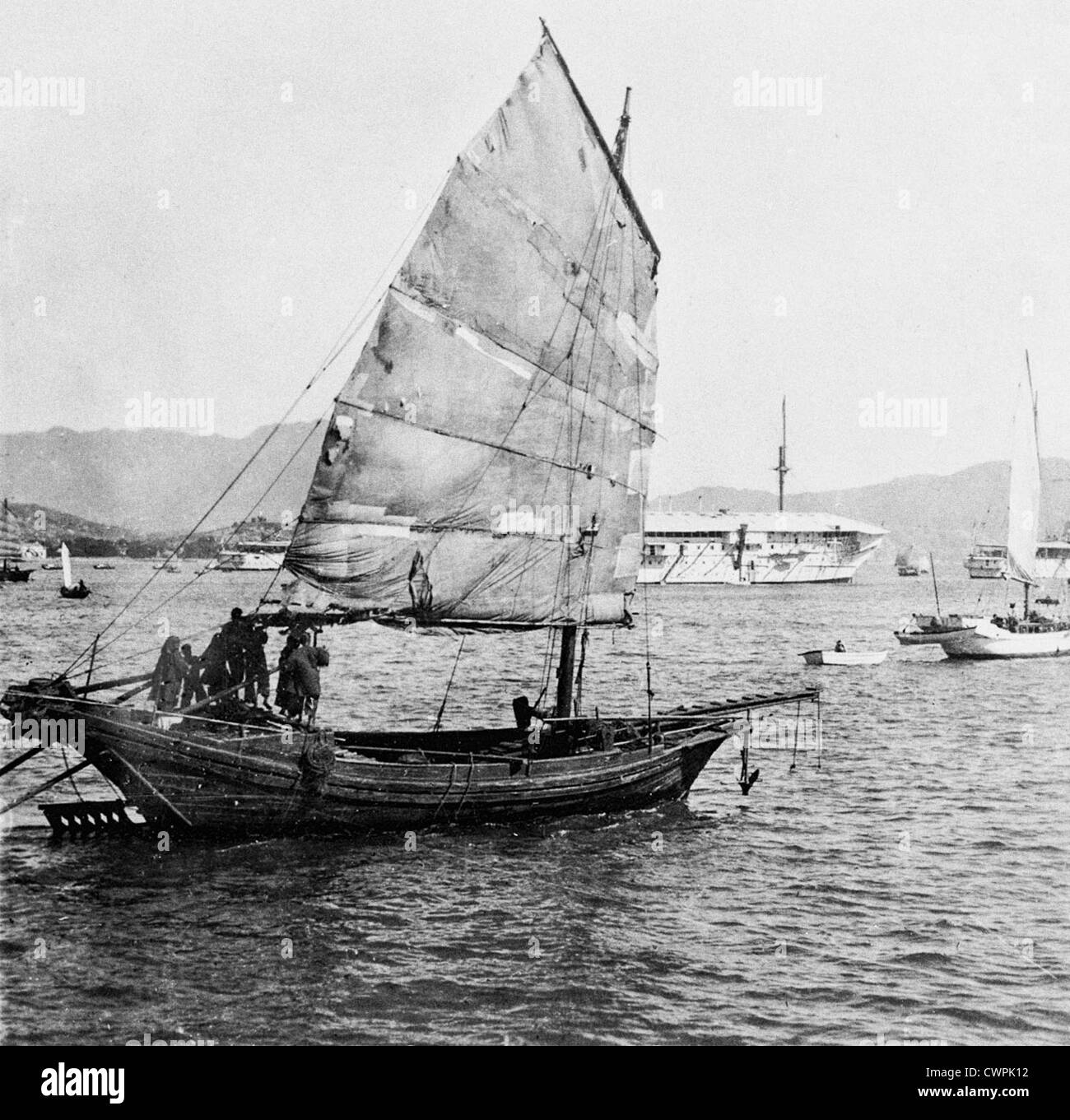 A Chinese junk in Hong kong Harbor, China, circa 1919 Stock Photo - Alamy